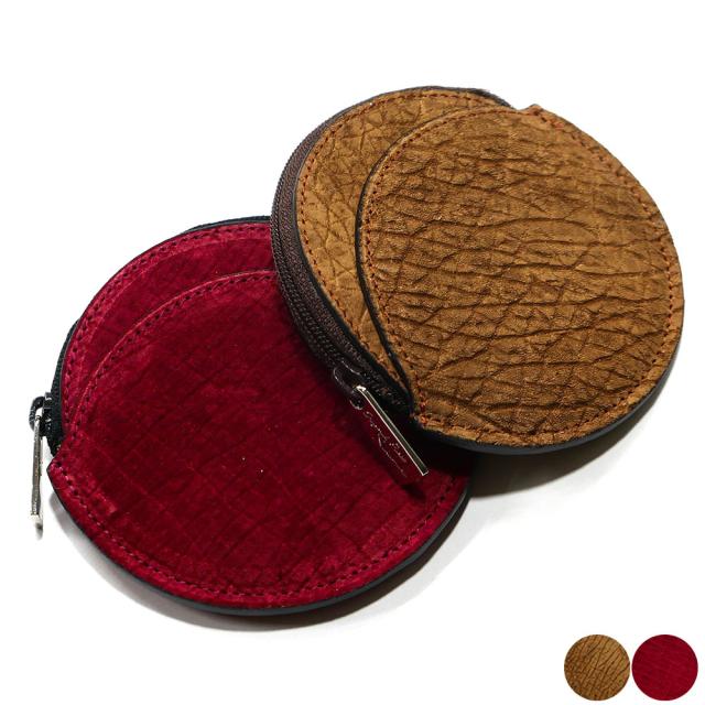 ケース 小銭入れ メンズ レディース 丸型 ファスナー小銭入れ 本革 革 ヒポポタマスレザー かば 薄型 コンパクト ギフト 日本製 各色 柿渋 レッド