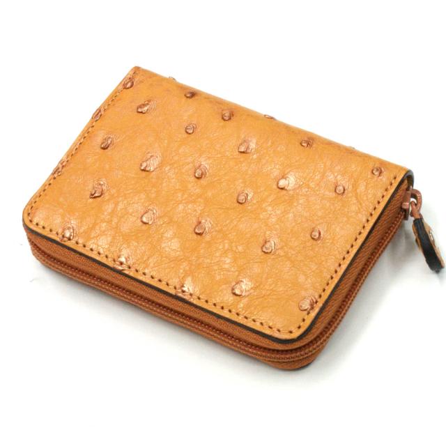 ケース ラウンドファスナー 小銭入れ メンズ レディース オーストリッチ 駝鳥革 革 レザー 財布 ジッパー ギフト 日本製 キャメル