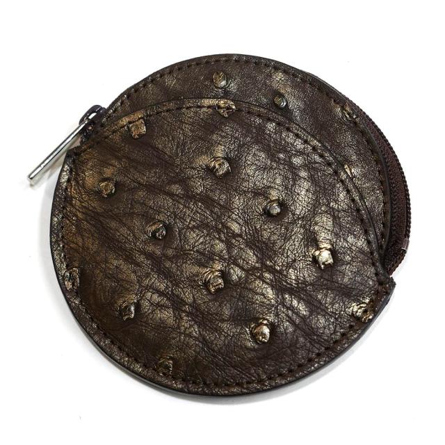 ケース 小銭入れ メンズ レディース 丸型 ファスナー小銭入れ 本革 オーストリッチ革 駝鳥革 ダチョウ革 薄型 コンパクト ギフト 日本製 ラグジュアリー