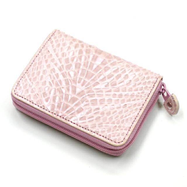 小銭入れ 本革 メンズ レディース ファスナー小銭入れ Ver.2 カード収納 コンパクト 財布 パイソン革 蛇革 ヘビ革 ケース 本革小銭入れ 日本製 ウェーブ柄 ピンク
