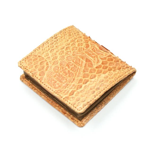 ケース メンズ レディース 小銭入れ 蛇革 パイソン革 ヘビ革 ボックス型小銭入れ 薄型 コンパクト BOX型小銭入れ ギフト 日本製 ペイズリー柄 型押し仕上げ オレンジ