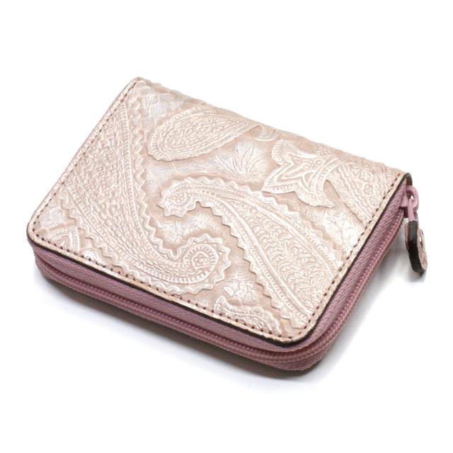 小銭入れ 本革 蛇革財布 レディース ファスナー小銭入れ Ver.2 カード収納 コンパクト 財布 パイソン革 蛇革 ヘビ革 ケース 本革小銭入れ 日本製ペイズリー柄 ピンク