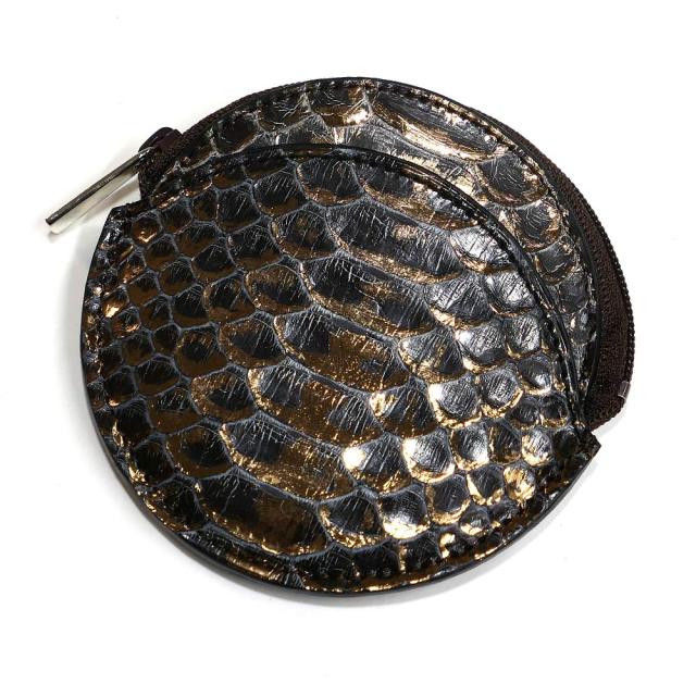 ケース メンズ レディース 丸型 ファスナー 小銭入れ 本革 パイソン へび革 ヘビ革 薄型 コンパクト 革 レザー ギフト プレゼント 日本製 (P14) ラスター チョコ