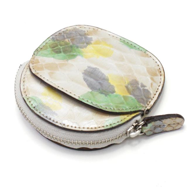 ケース メンズ レディース ファスナー小銭入れ パイソン革 蛇革 本革 丸型 薄型 コンパクト 小銭入れ 小型 mini 小さい ギフト 日本製 柄 手染め P09