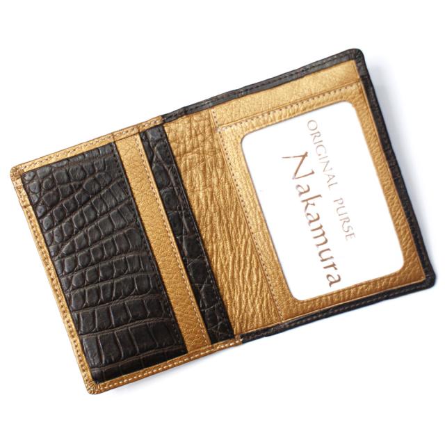 定期入れ パスケース 本革 レザー メンズ レディース クロコダイル ワニ革 二つ折り パス入 透明窓 カード入れ カード収納 ポイントカード マット チョコ ２