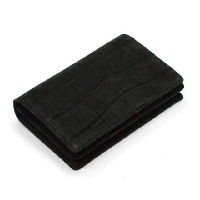 名刺入れ 名刺ケース メンズ レディース クロコダイル 鰐革 ワニ革 無双 レザー 通しマチ ビジネス シンプル カードケース 大容量 ギフト ヌバック  ブラック