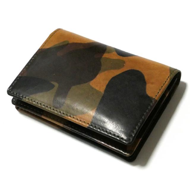 名刺入れ 名刺ケース 通しマチ型 メンズ レディース 本革 牛革 オイルレザー La Perla Azzurra社 エルヴァケーロ 迷彩