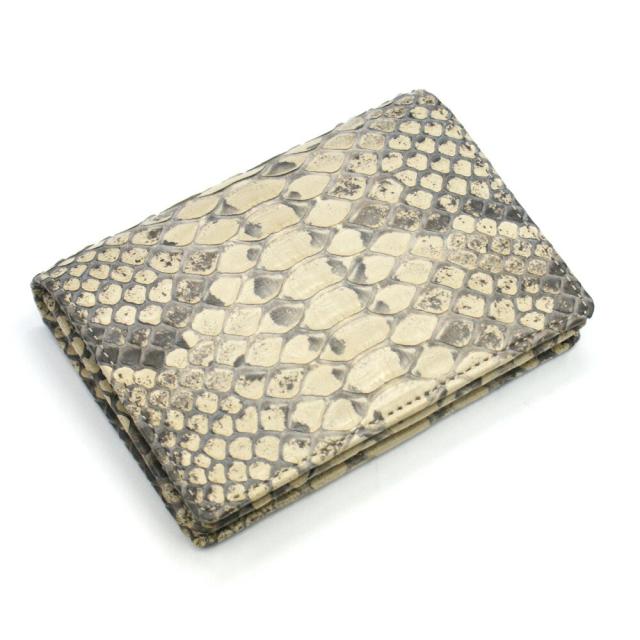 名刺入れ 名刺ケース メンズ レディース 蛇革 パイソン 本革 無双 レザー 通しマチ ビジネス シンプル カードケース 大容量 ギフト マット ベージュ