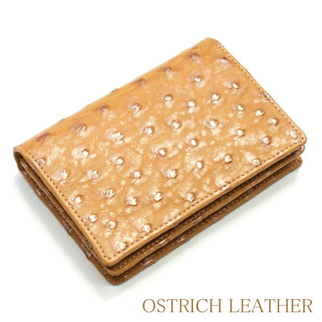 名刺入れ 名刺ケース メンズ レディース オーストリッチ革 駝鳥革 無双 レザー 通しマチ ビジネス シンプル カードケース 大容量 ギフト キャメル