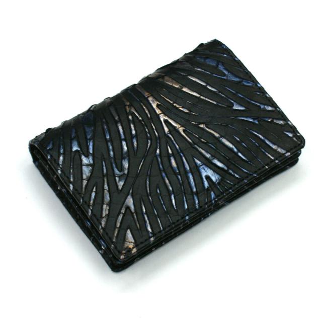 名刺入れ 通しマチ / 名刺ケース カード入れ / メンズ レディース / 本革 パイソン革 ヘビ革 / ダイヤモンドパイソン ウェーブ柄 ブラック
