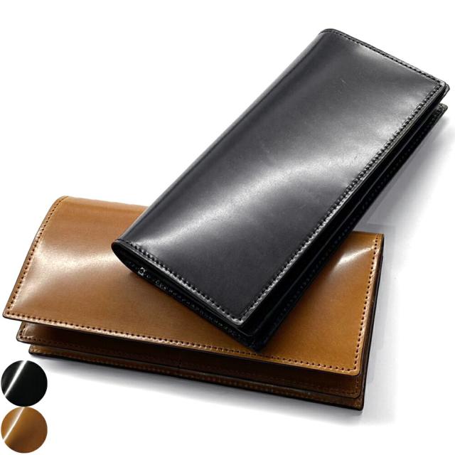 長財布 通しマチ 小銭入れなし メンズ レディース 本革 イタリアンレザー コードバン 馬革  ROCADO社 シェルコードバン クラシック