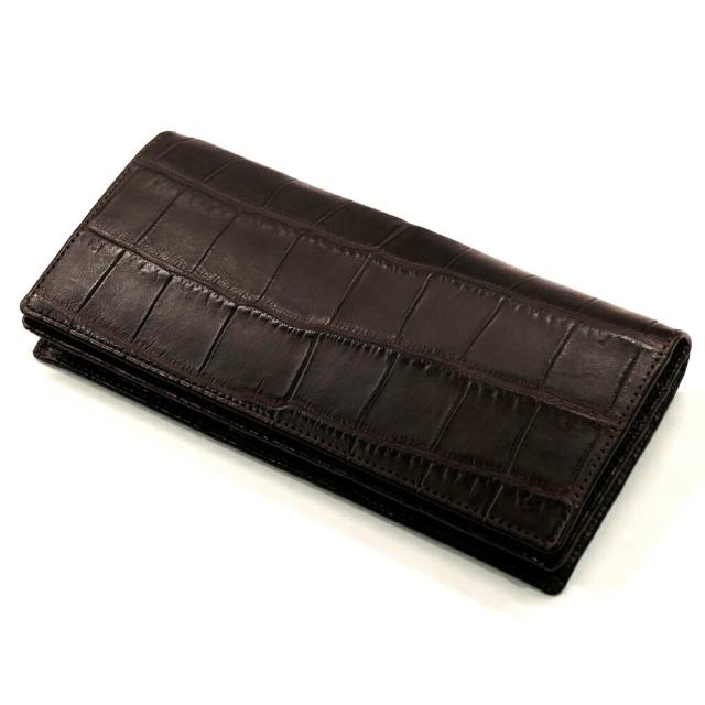 長財布 財布 束入 メンズ財布 レディース財布 クロコダイル革 鰐革 ワニ革 無双仕様 小銭入れ無し カード収納 通しマチ マット チョコ ２