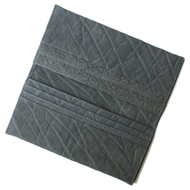 長財布 薄型 エレファントレザー 象革 ゾウ革 無双仕様 マチなし 小銭入れなし グレー