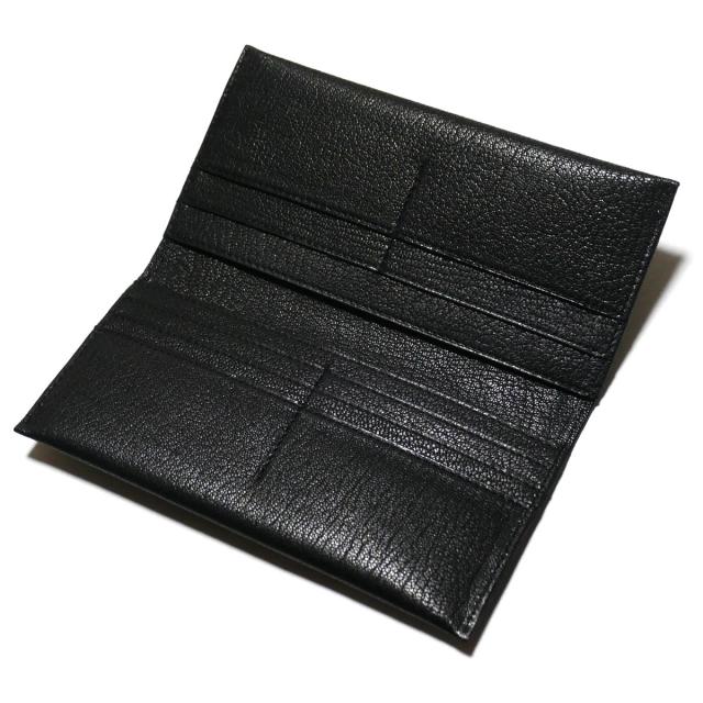長財布 マチなし 小銭入れなし 薄型  山羊革 ヤギ革 ゴートレザー ヌメピッケル ブラック