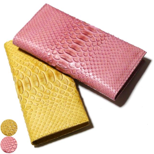 長財布 メンズ レディース ダイヤモンド パイソン 財布 蛇 ヘビ マチ無し 小銭入れ無し 草木染め
