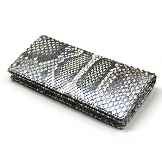 パイソン 長財布 メンズ 本革 かぶせ 札入れ 蛇 ヘビ 無双仕様 通しまち 小銭入れなし 日本製 送料無料 モラレス パール シルバー