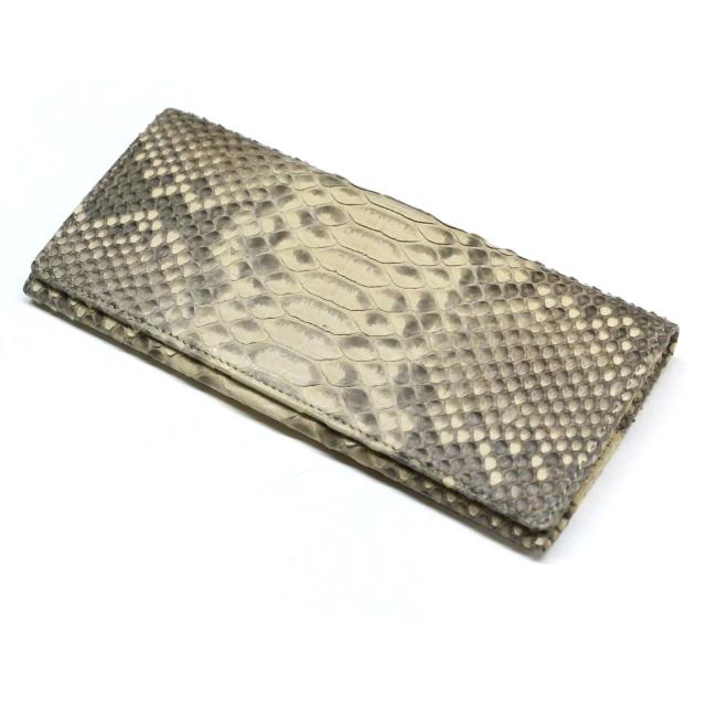 長財布 パイソン 財布 笹マチ 小銭入れあり / メンズ レディース / 本革 パイソン革 へび革 / ダイヤモンドパイソン マット ベージュ