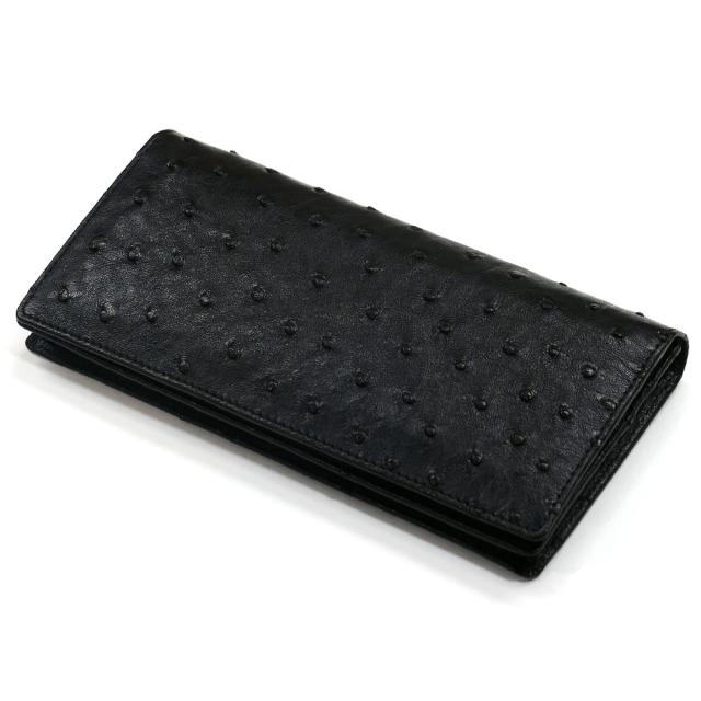 長財布 財布 束入 メンズ財布 レディース財布 オーストリッチ革 駝鳥革 オースト革 本革 レザー 無双仕様 小銭入れ無し カード収納 通しマチ 黒 ブラック 2