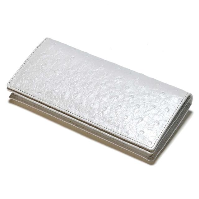 長財布 財布 メンズ レディース 本革 オーストリッチ革 ダチョウ革 小銭入れなし 通しマチ パールホワイト 2