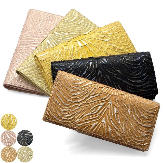 長財布 通しマチ 小銭入れあり 本革 ダイヤモンド パイソン ウェーブ