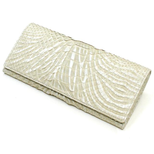 長財布 パイソン 財布 メンズ レディース 笹マチ型 小銭入れあり 無双仕様 長札 ロング ウォレット へび革 パイソン革 蛇革 本革財布 日本製 柄 ウェーブ柄 ベージュ