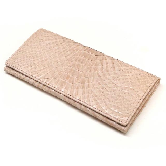 長財布 パイソン 財布 笹マチ型 小銭入れあり 無双仕様 本革 へび革 パイソン革 蛇革 ダイヤモンドパイソン革 ウェーブ柄 ピンク