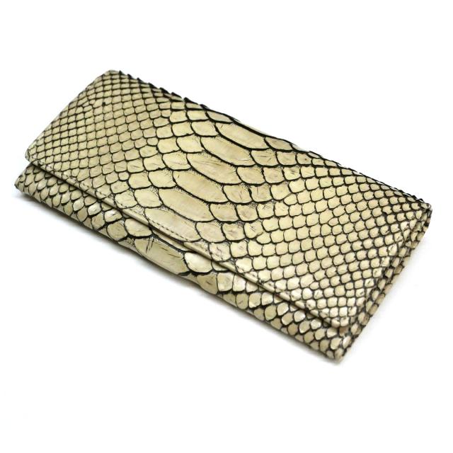 パイソン 長財布 笹マチ 小銭入れあり / メンズ レディース / 本革 パイソン革 へび革 / ダイヤモンドパイソン マダム