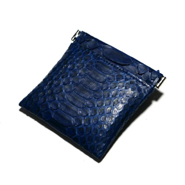 バネ口 ポーチ バネ口ミニポーチ バネ口ポーチ バネ口小物入れ マチなし 薄型 薄い スリム 日本製 本革 パイソン 藍染