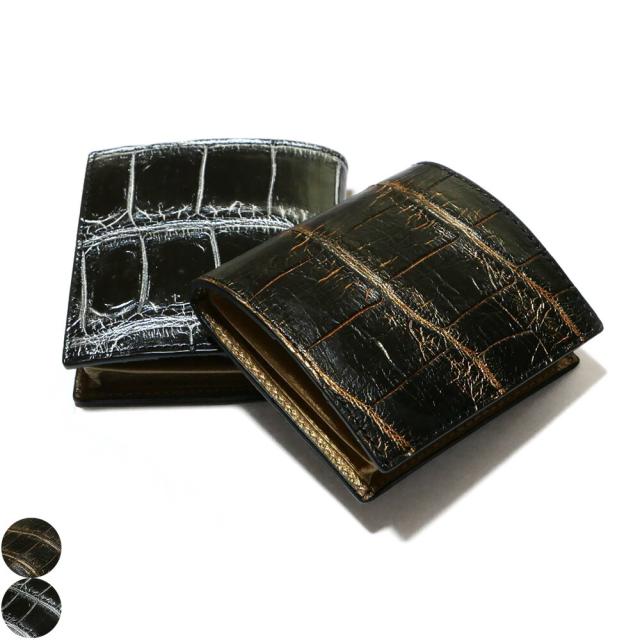 薄型 コンパクト ケース 小銭入れ ボックス型 本革ケース クロコダイル革 ワニ革 バリバー