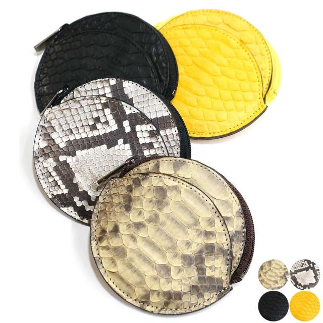 ケース メンズ レディース 丸型 ファスナー 小銭入れ 本革 パイソン へび革 ヘビ革 薄型 コンパクト 革 レザー ギフト プレゼント 日本製 マット