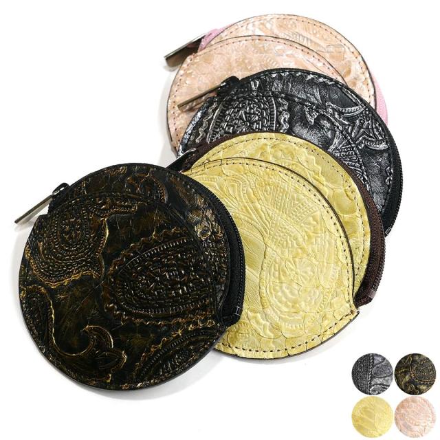 ケース メンズ レディース 丸型 ファスナー 小銭入れ 本革 パイソン へび革 ヘビ革 薄型 コンパクト 革 レザー ギフト プレゼント 日本製 ペイズリー