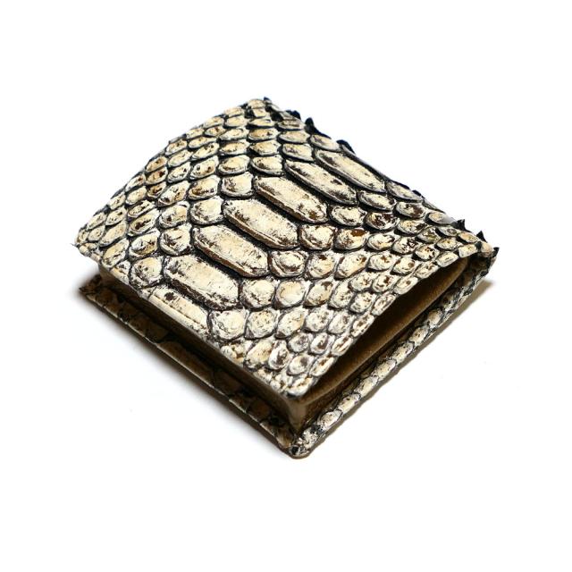ケース 小銭入れ ボックス型小銭入れ メンズ レディース 本革 パイソン革 ヘビ革 ラスター ベージュ
