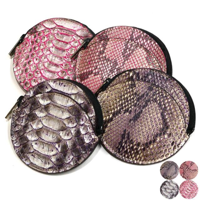 丸型 ファスナー小銭入れ ケース 薄型 コンパクト パイソン革 へび革 ヘビ革 ダイヤモンドパイソン革 シンホニー