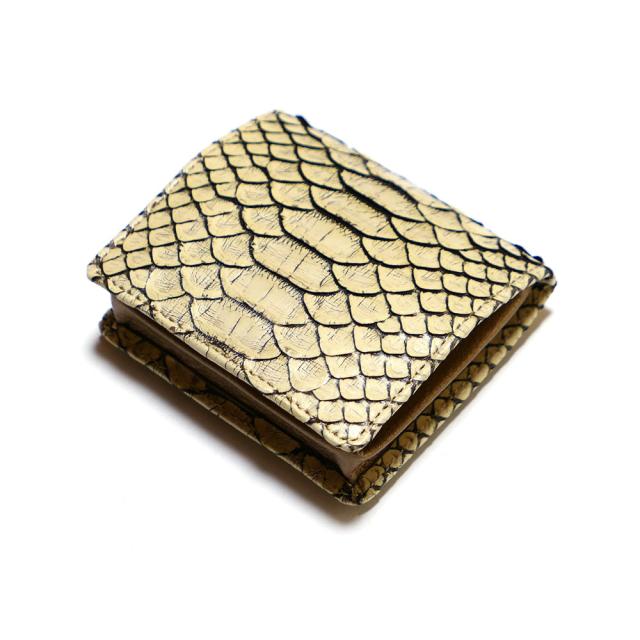 ケース 小銭入れ ボックス型小銭入れ メンズ レディース 本革 パイソン革 ヘビ革 ゼブラ ベージュ
