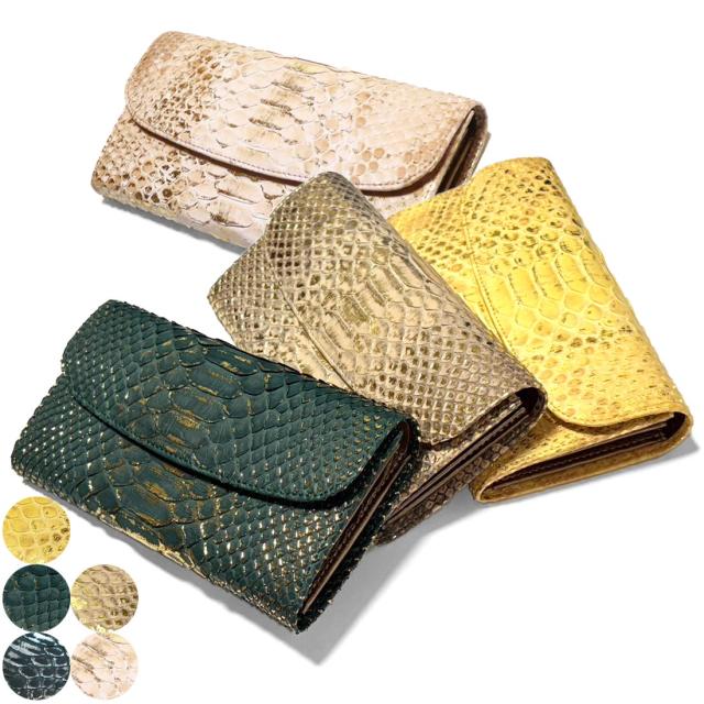 ギャルソン長財布 本革 パイソン リーフ 大きめ 収納力 高級感 ユニセックス 日本製 財布 ギャルソン財布 メンズ レディース カード入れ 札入れ ファスナーポケット付き