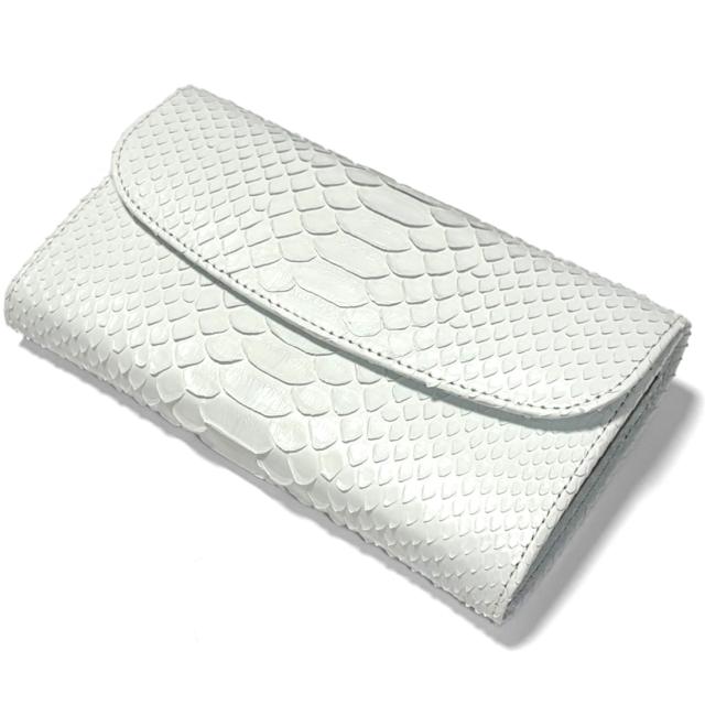 ギャルソン長財布 本革 パイソン ホワイト 大きめ 収納力 高級感 ユニセックス 日本製 財布 ギャルソン財布 メンズ レディース カード入れ 札入れ ファスナーポケット付き