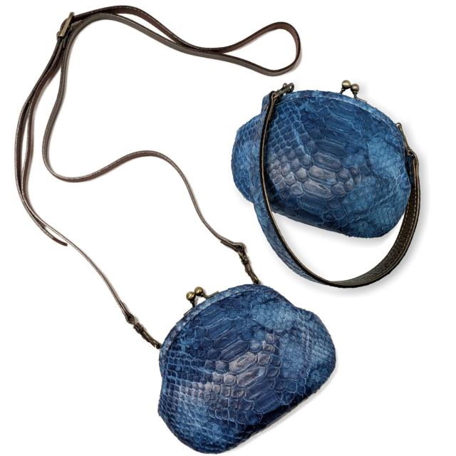 パイソン 群雲 本革 がま口 ミニ バッグ 3WAY / ハンドベルト ショルダーベルト付属 色選択可能  / がまぐち 口金 ポシェット ハンドバック ショルダーバック ポーチ / エキゾチックレザー 蛇革 肩掛け 手提げ メンズ レディース