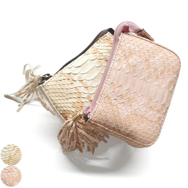 パイソン ハーフブリーチ 本革 ポーチ ファスナー 通しマチ タッセル付き 化粧ポーチ メイクポーチ コスメポーチ 小物入れ バッグインポーチ レディース メンズ 蛇革 日本製