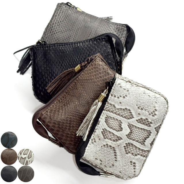 パイソン モラレス マット 本革 ポーチ ファスナー 通しマチ タッセル付き 化粧ポーチ メイクポーチ コスメポーチ 小物入れ バッグインポーチ レディース メンズ 蛇革 日本製