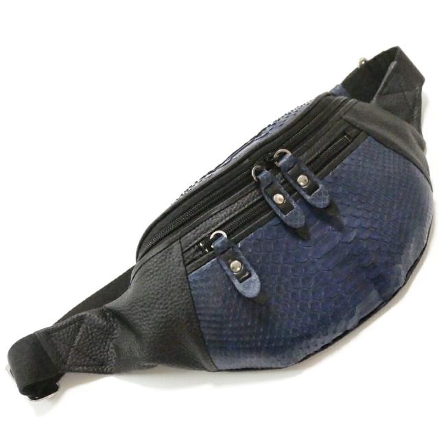 ボディバッグ ボディーバッグ ワンショルダー 斜めがけ / メンズ レディース / 横型 コンパクト 軽量 / 本革 パイソン ダイヤモンドパイソン 藍染