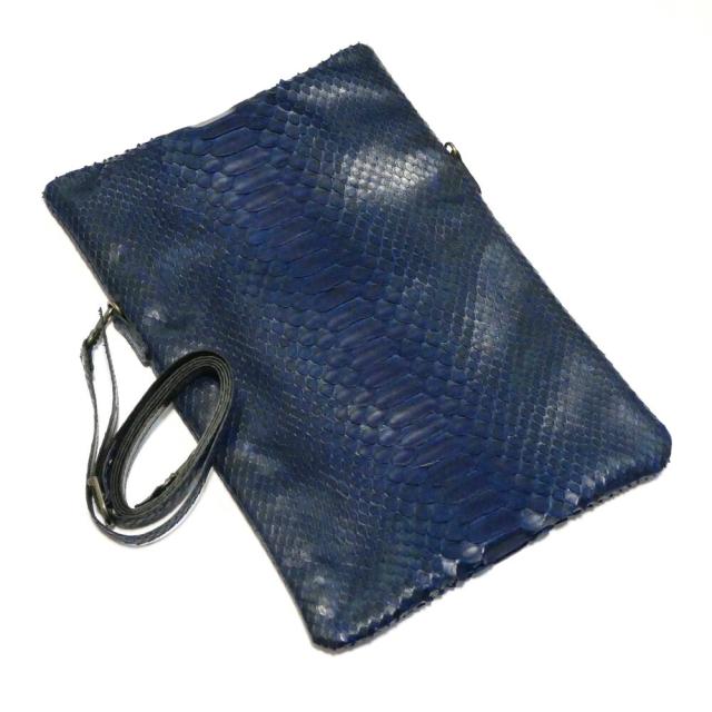 上折り ショルダーバック ポシェット サコッシュ / 本革 パイソン革 ダイヤモンドパイソン 藍染