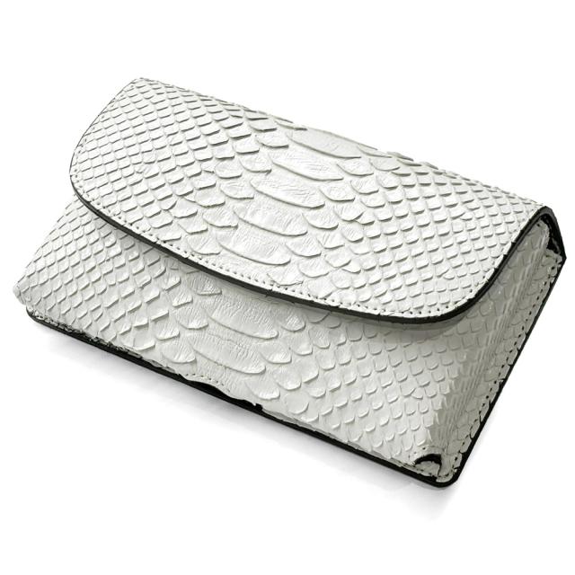 ベルトポーチ ウエストポーチ 横型 かぶせ付き ベルトケース ウエストケース  マルチケース ベルト装着ケース ベルト装着 ベルト通しメンズ レディース 本革 ダイヤモンドパイソン マット ホワイト