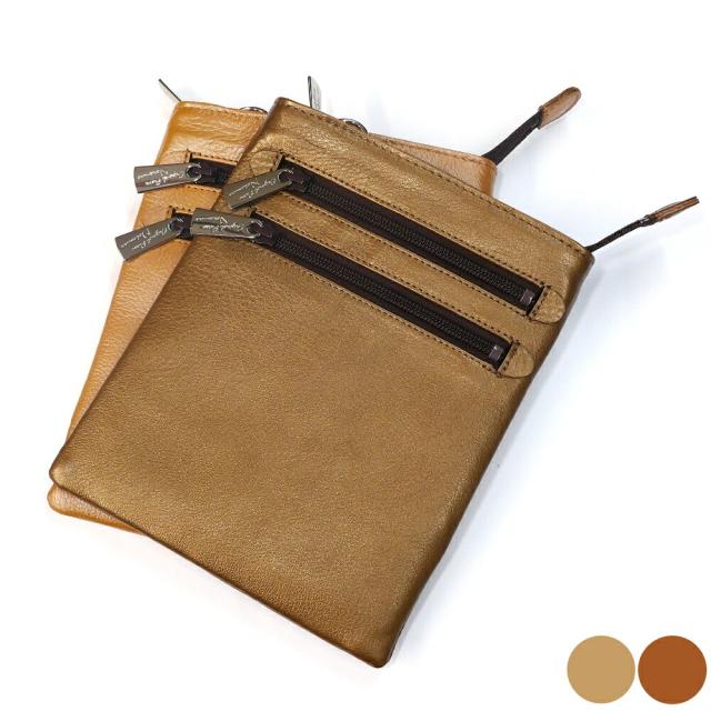 商品名：ショルダーバッグ 牛革 シュリンクパール2 本革 斜め掛け マチなし 薄型 スリム 軽量 メンズ レディース