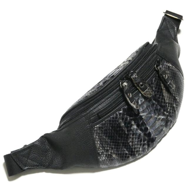 ボディバッグ ボディーバッグ ワンショルダー 斜めがけ / メンズ レディース / 横型 コンパクト 軽量 / 本革 パイソン ダイヤモンドパイソン ハードシェード ブラック