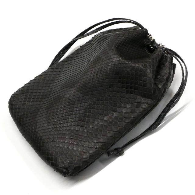 合切袋 巾着 /本革 パイソン革 / モラレスパイソン チャコール グレー