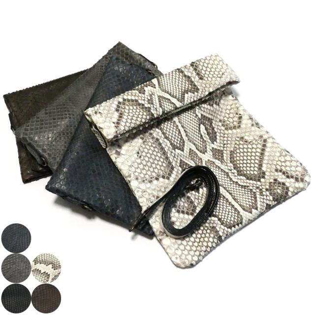 上折り ショルダーバック ポシェット サコッシュ / 本革 パイソン革 モラレスパイソン / マット