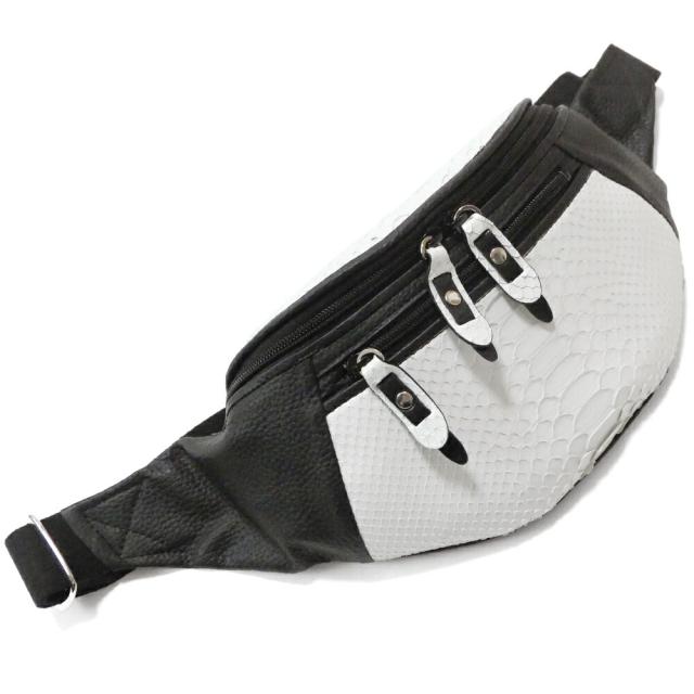 ボディバッグ ボディーバッグ ワンショルダー 斜めがけ / メンズ レディース / 横型 コンパクト 軽量 / 本革 パイソン ダイヤモンドパイソン マット ホワイト