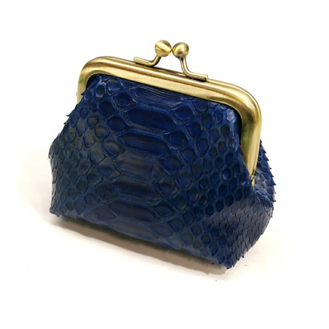 がま口 小物入れ 小銭入れ マルチケース  本革  パイソン革 蛇革 ヘビ革 藍染