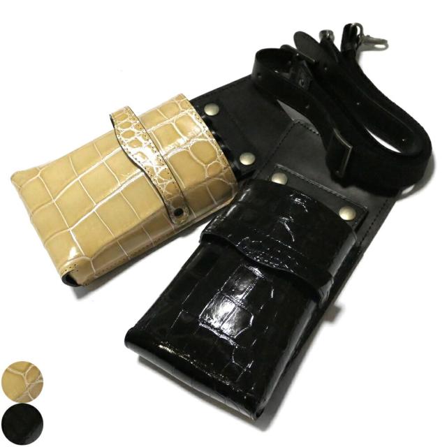 シザーケース シザーバック 美容師 トリマー 花屋 ベルト 革 ４丁 スリムタイプ スタイリスト アシスタント 美容 美容師 理容 理容師 / 本革 クロコダイル グレージング