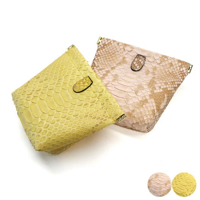 バネ口140 ポーチ 小物入れ マルチケース マチ付 本革 ダイヤモンドパイソン パイソン革 蛇革 ヘビ革 ハーフブリーチ